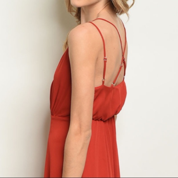 Trendy boutique | Dresses | Brick Red Sleeveless Vneck Tunic Midi Dress ...